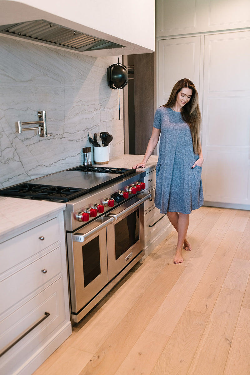 April Dress Denim Blue Heather – london bridges clothing