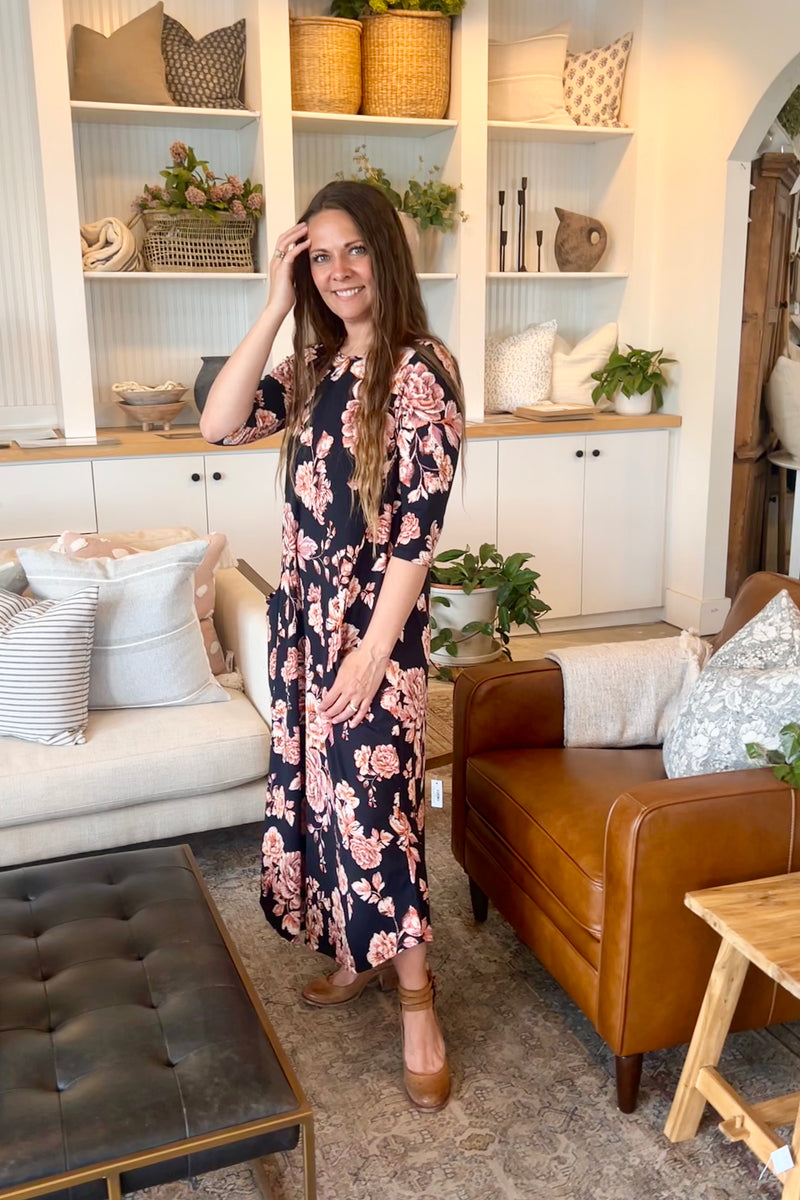 Jessi Dress Black Neutral Floral – london bridges clothing