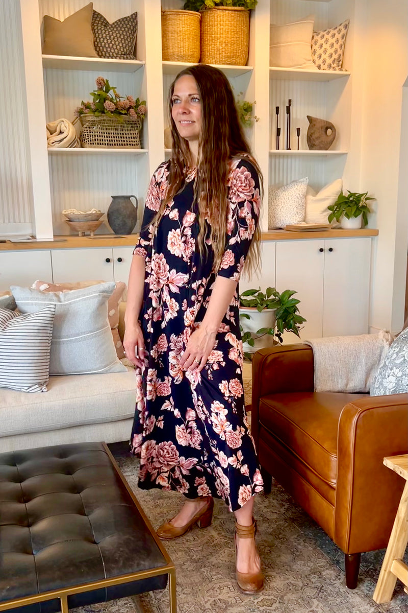 Jessi Dress Black Neutral Floral – london bridges clothing