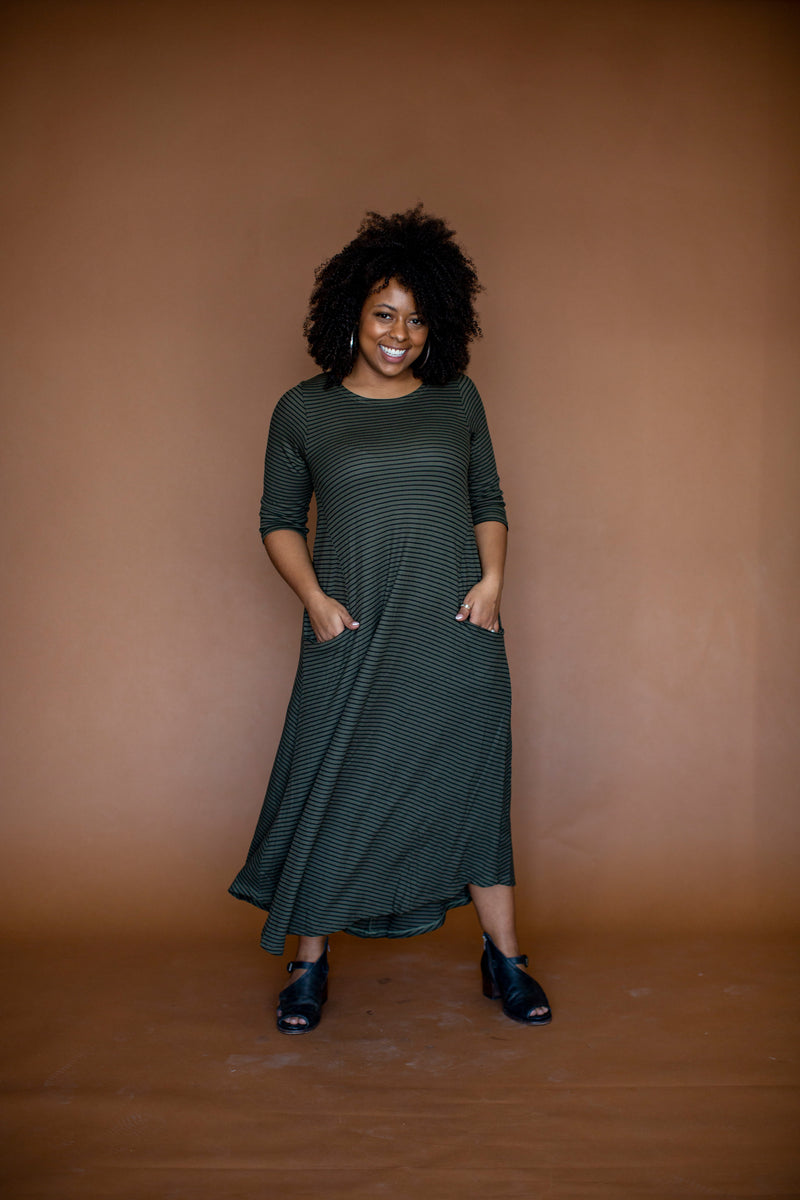 Jessi Dress Olive & Black Stripped Rib – london bridges clothing