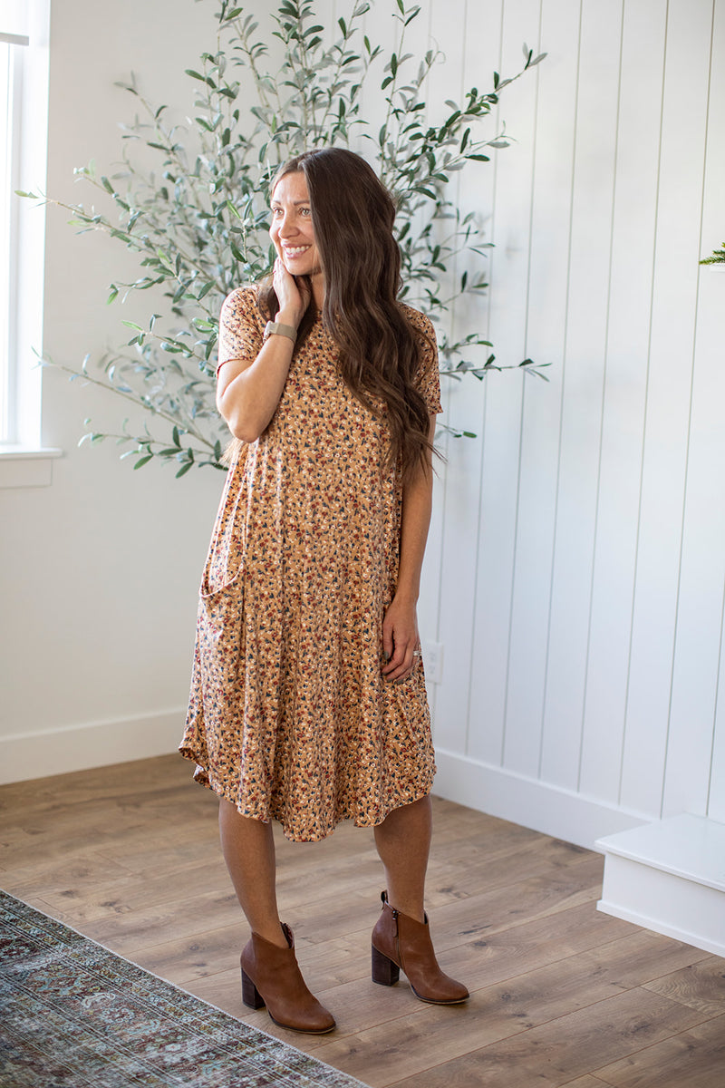 April Dress Neutral Floral – london bridges clothing