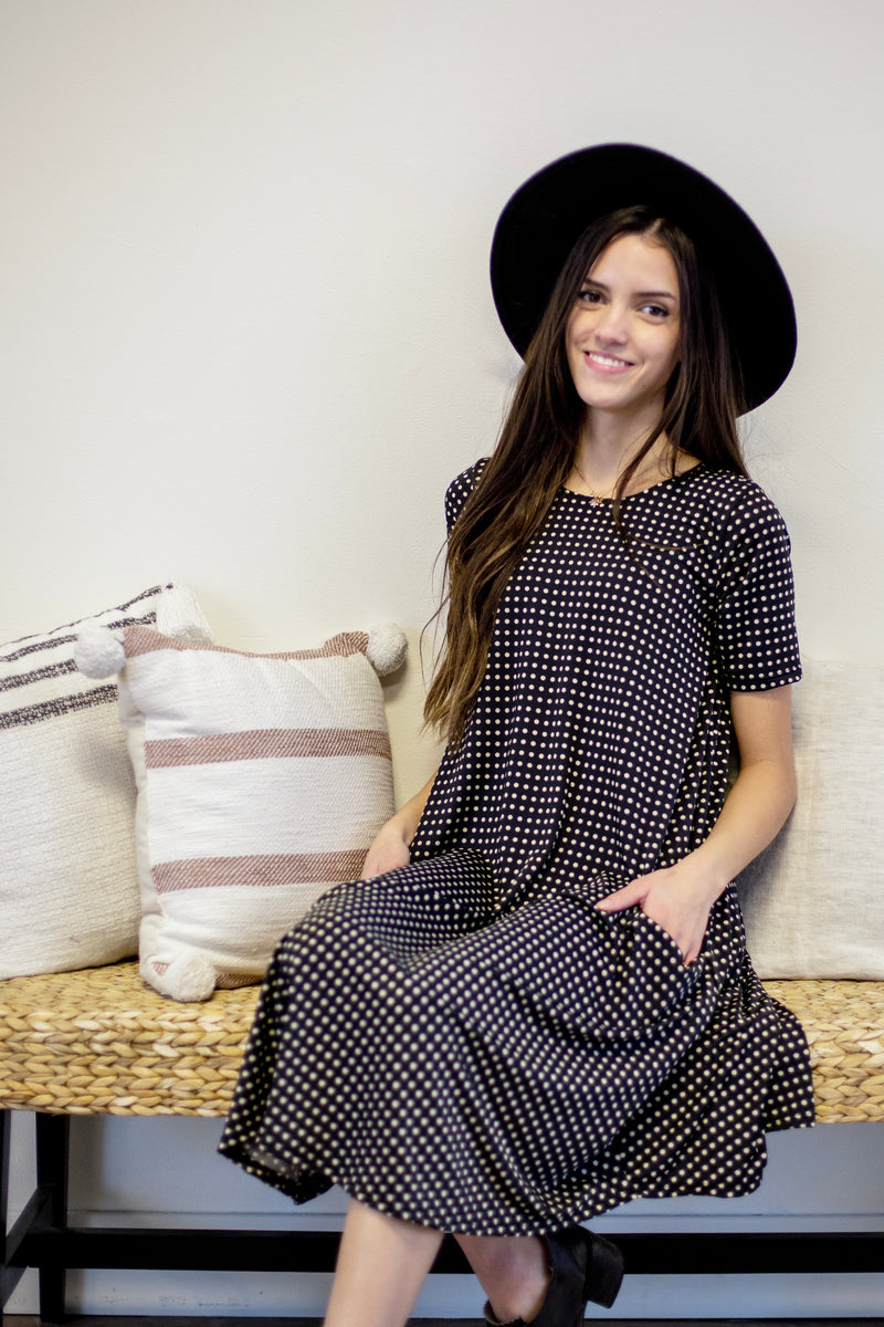 April Dress Black & Tan Dot – london bridges clothing